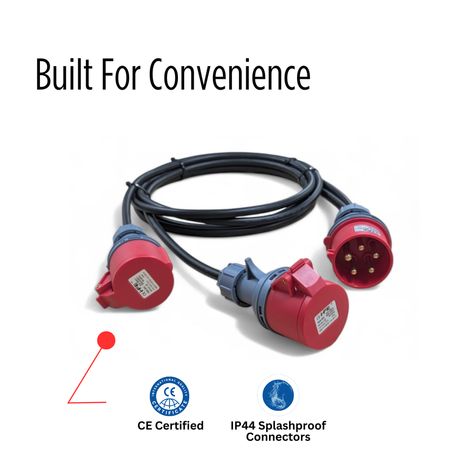 3 Phase 4/5 Pin 32Amp TO 2 Way Y 16 AMP Sockets Adaptor Splitter IP44 ...