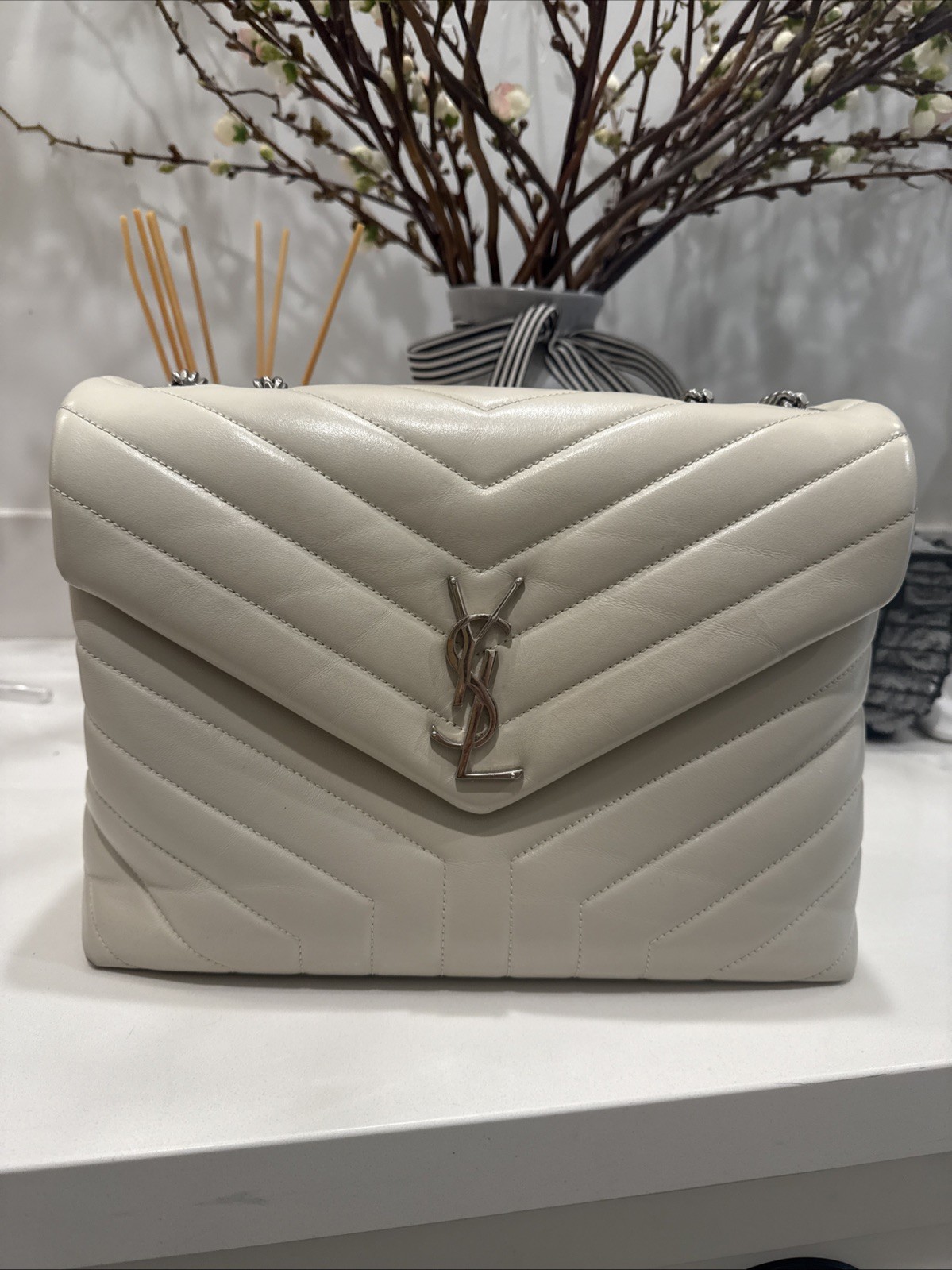 SAINT LAURENT YSL Loulou Medium Chain Bag Tan Quilted… - Gem