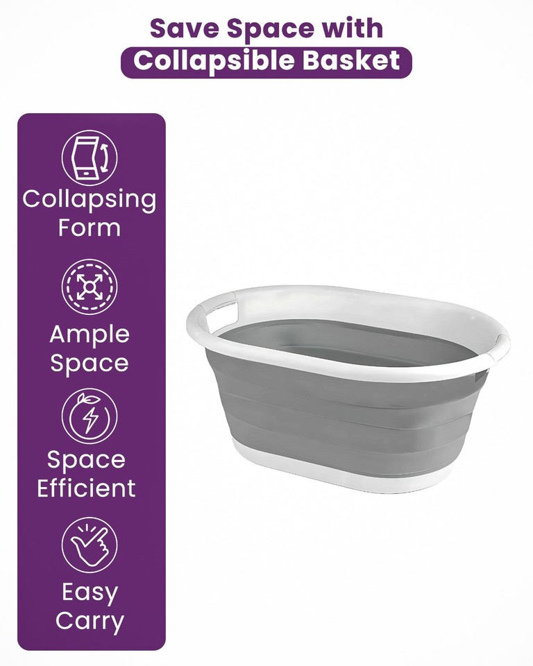 Collapsible Folding Laundry washing Basket storage Space Saving Cloth ...