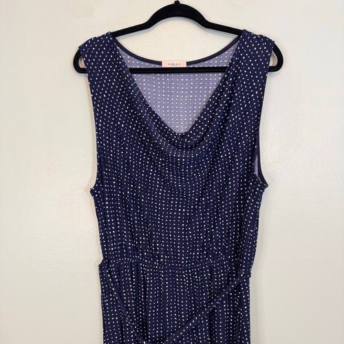 Gilli Maxi Dress Plus 2X Blue White Polka Dot Tie Waist Sleeveless Cowl ...