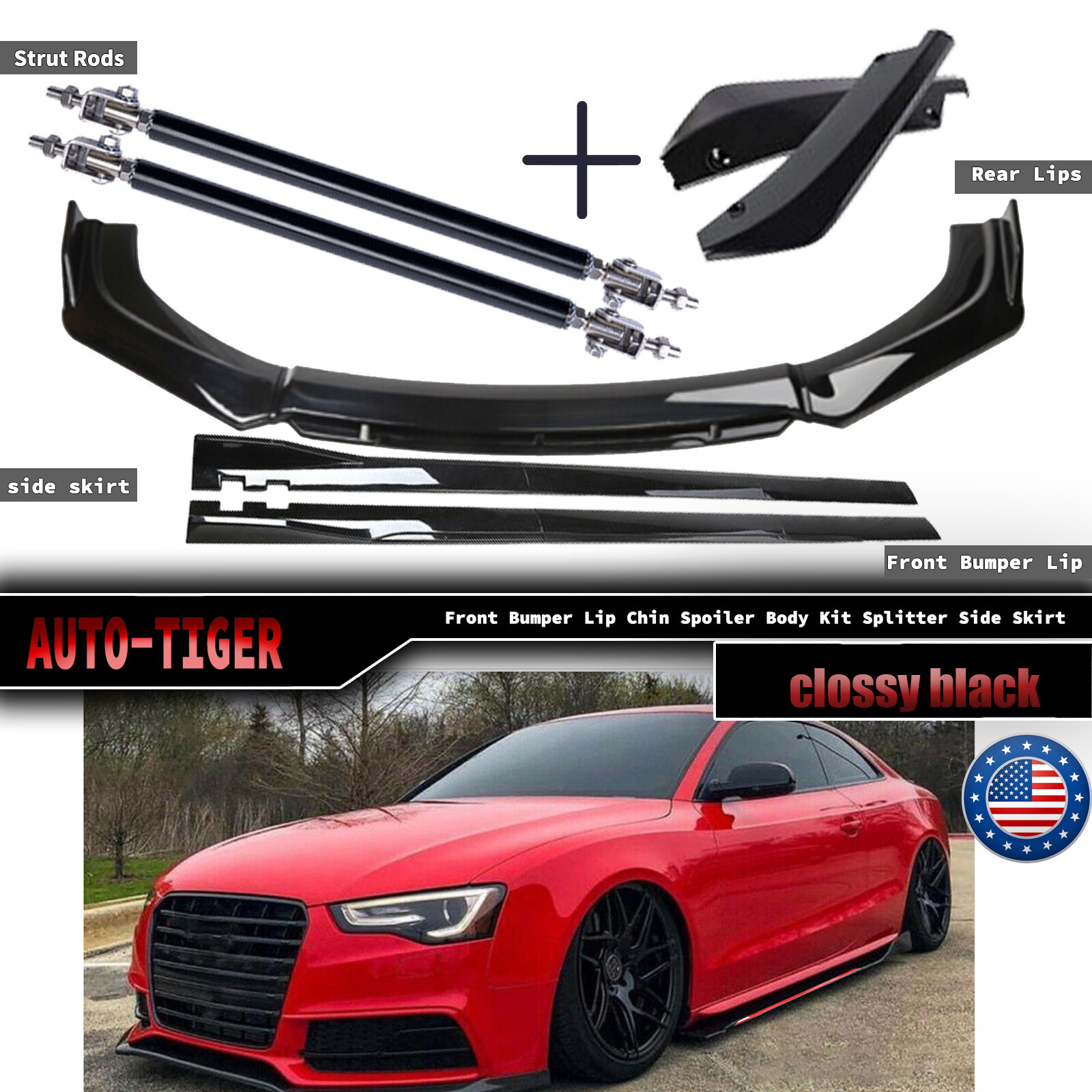 Front Bumper Lip Spoiler Splitter Side Skirt For Audi A3 A4 A5 A7 A8 B7 ...