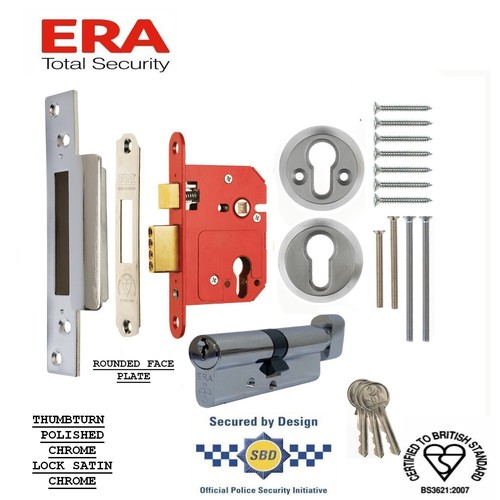 EURO SASH LOCK 76mm ERA FORTRESS 3" 5 LEVER BS WITH THUMBTURN IN CHROME ...