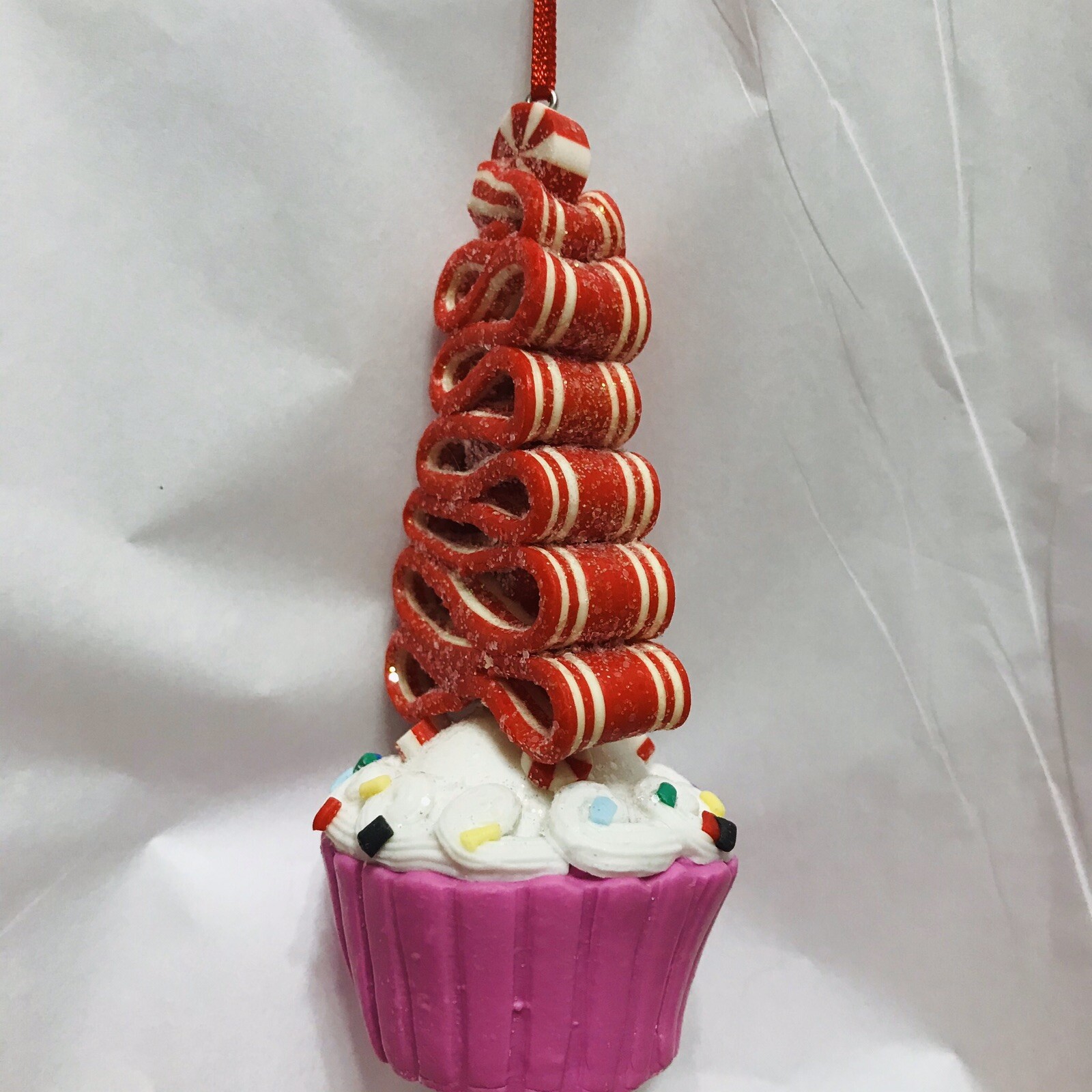 Peppermint Ribbon Tree Cupcake Christmas Ornament, Candy (pink Cupcake ...