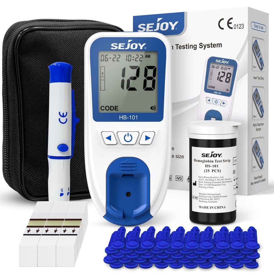 SEJOY Anaemia Blood Haemoglobin Meter Test Kit with 25 Test Strips HCT ...