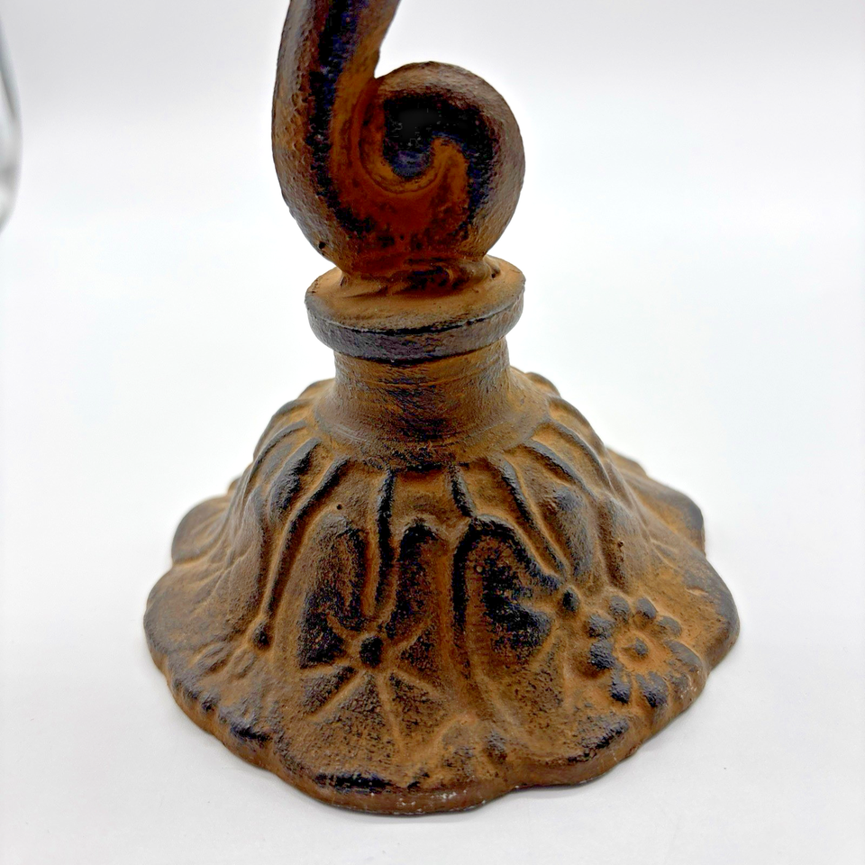 Ornate Rusty Cast Iron Candlestick w/ Scroll Work Floral Leaves Base 14 ...