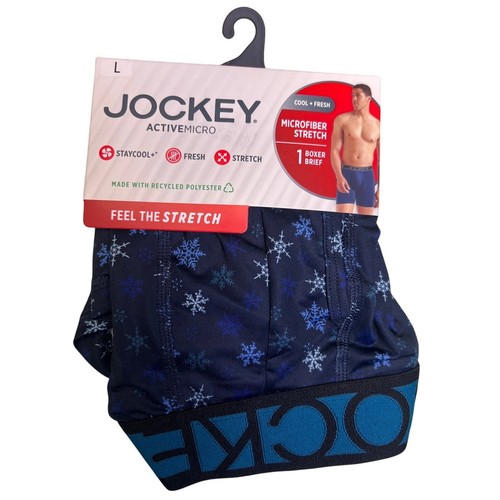 Jockey Men's Active Microfiber Stretch Boxer Briefs Blue Snowflakes ...