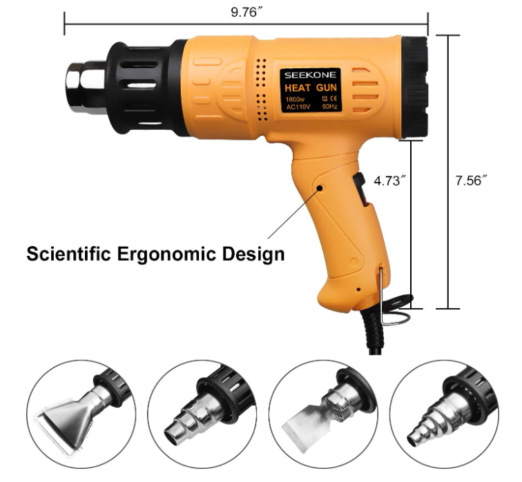 Heat Gun 1800W 122℉-1202℉/50℃-650℃ Fast Heating Heavy Duty Hot Air Gun ...