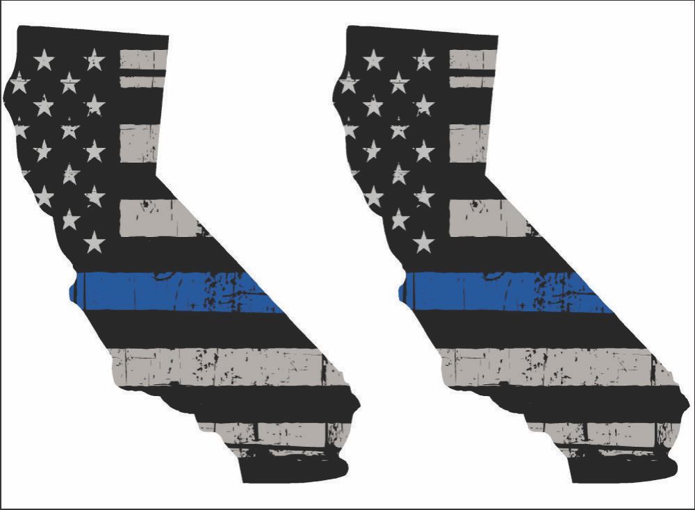 Thin Blue Line CALIFORNIA Flag / PAIR / 5" Vinyl Police Decal Sticker ...