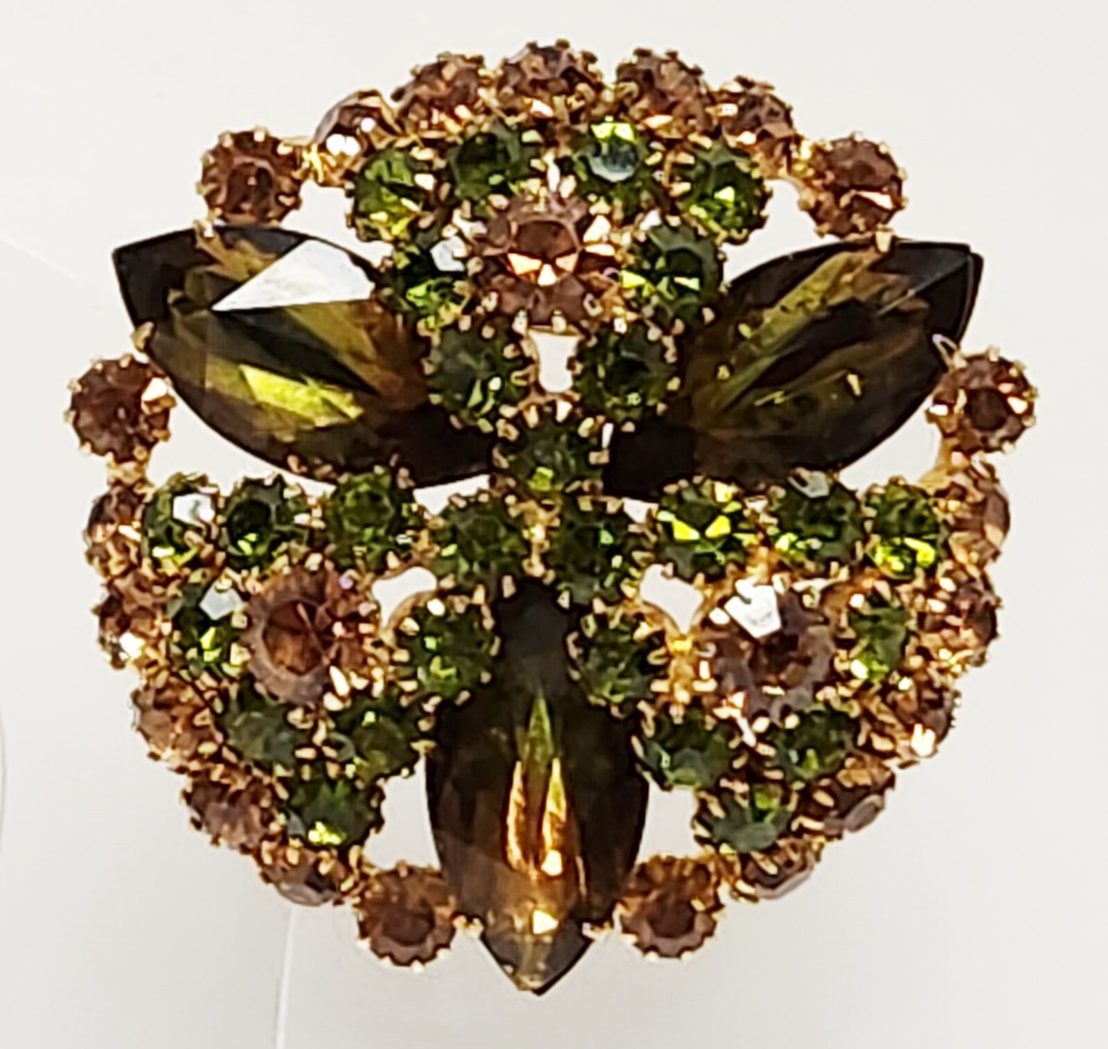 Large Vintage HOBE Givre Olive Green & Topaz Brown Rhinestone Brooch 2 ...