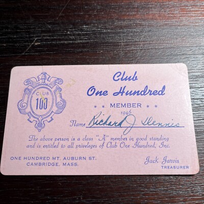1946 RARE Club One Hundred Harvard Square Cambridge MA Massachusetts ...