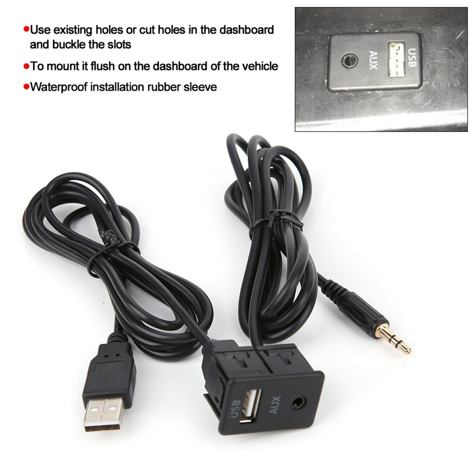 3.5mm AUX Extension Cable Adapter Flush Mount USB Port Headphone Jack ...