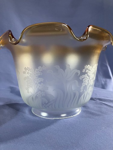 Antique Vianne Glass Lamp Shade 4" fitter, 8 1/4 " Ruffled Amber Edge 5 ...