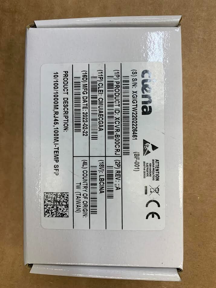 Ciena XCVR-B00CRJ SFP-1G-TX 10/100/1000M SFP-T RJ45 @KH | eBay