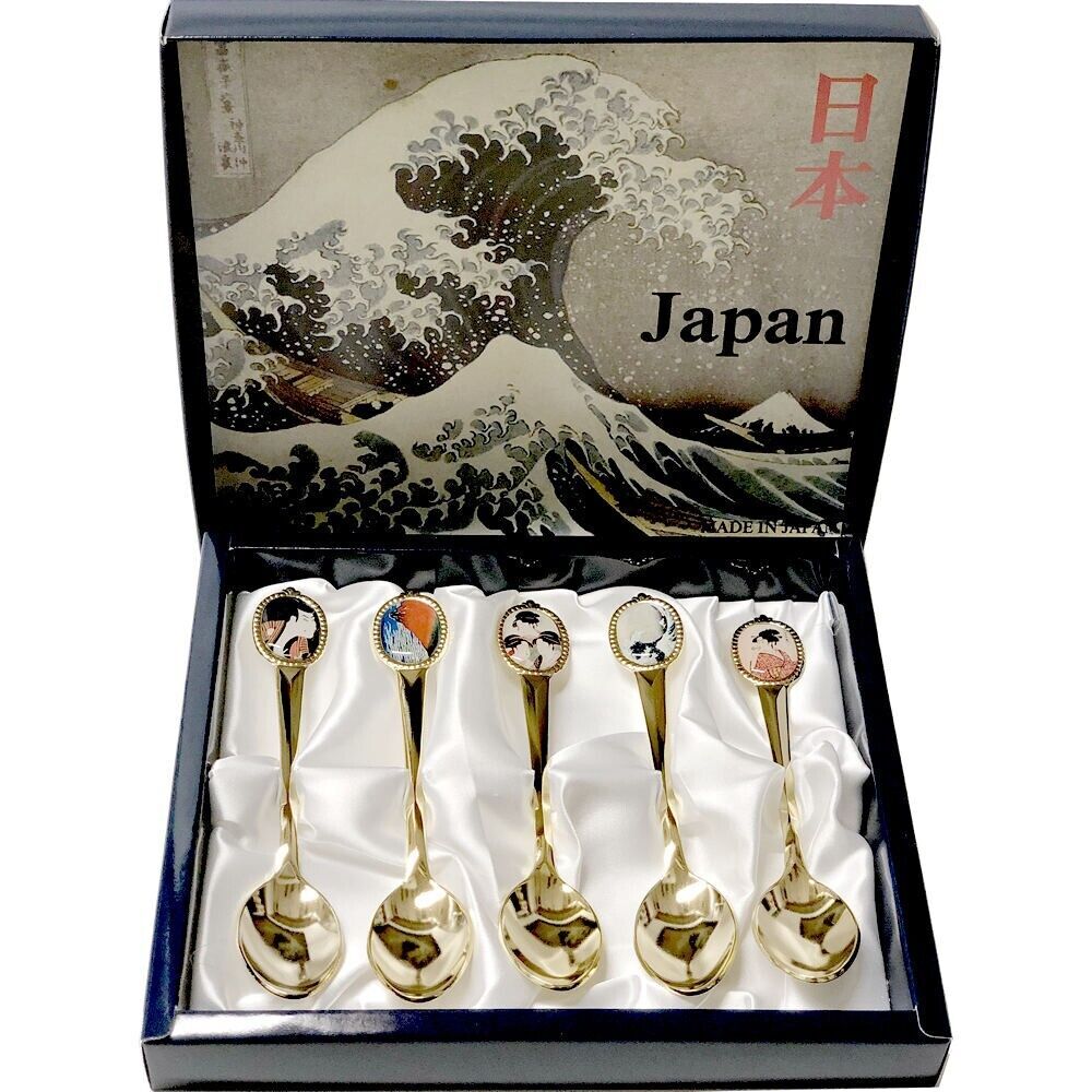 ''UKIYOE'' 5 Spoons Set Gold Stainless Spoon Unique Japanese goods NEW ...