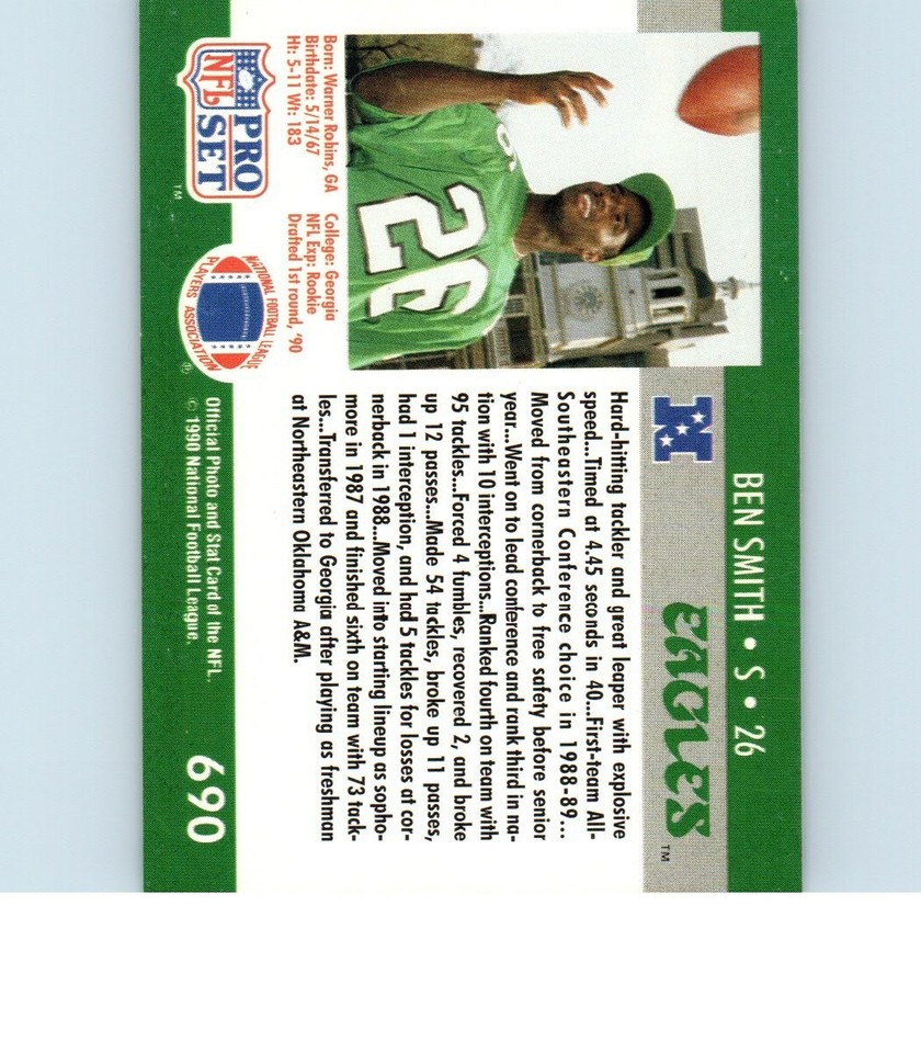 Ben Smith 690 Eagles 1990 Pro Set NFL Football Trading Card | eBay