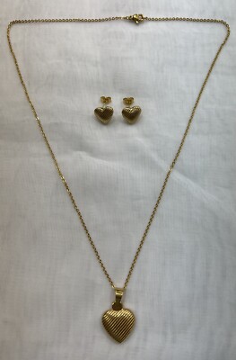 18KGP Stainless Steel Heart Shape Jewelry Set (Necklace + Earrings ...