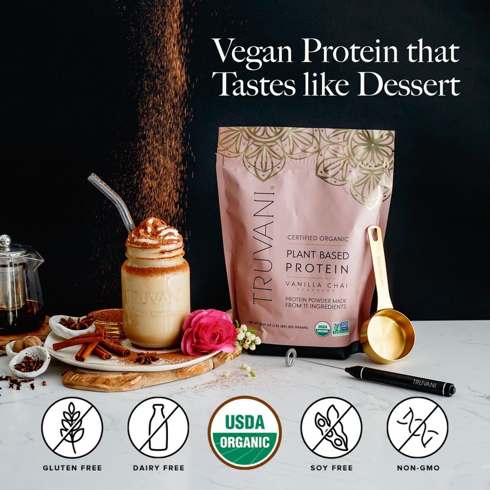 Truvani Vegan Pea Protein Powder | Vanilla Chai | 20g Organic Plant ...