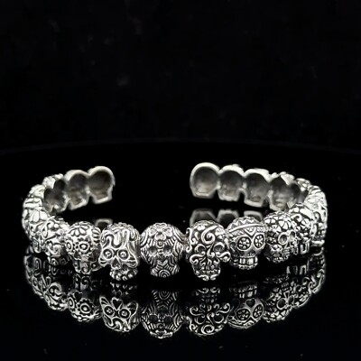 Skull Punk Head 92.5 Sterling Silver Bangle Gothic Skeleton Unisex ...