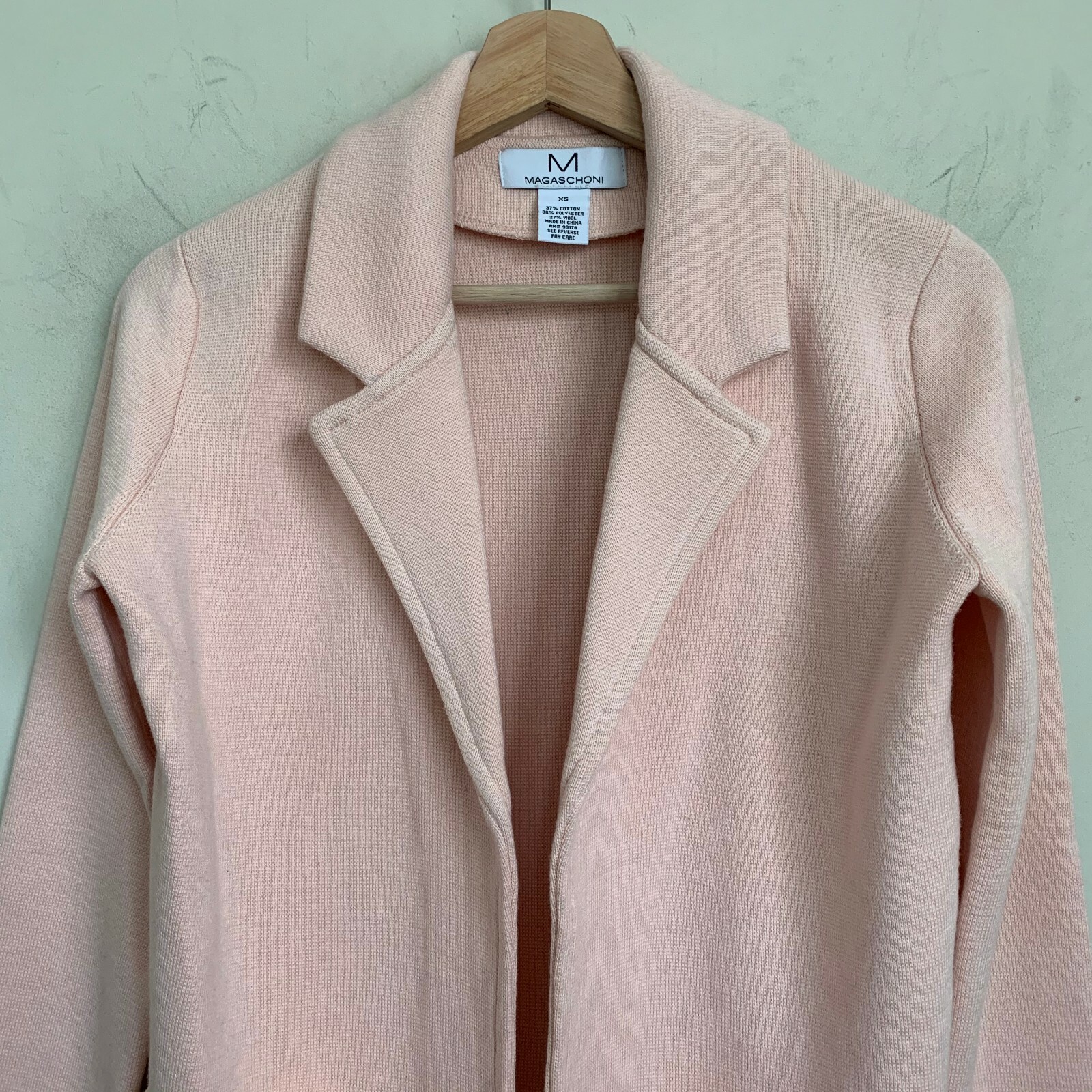 Magaschoni Jacket Pale Pink Collared Open Front Pockets Wool Bend Size ...
