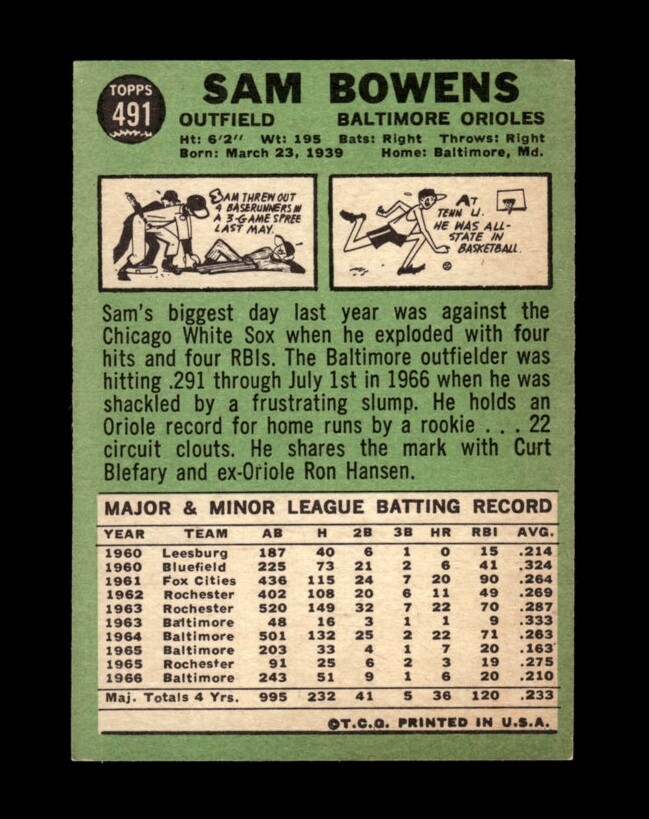1967 Topps Set-Break #491 Sam Bowens EX-EXMINT *GMCARDS* | eBay