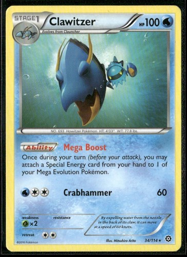 2016 Steam Siege Set Pokemon Card 034 Clawitzer LP | eBay