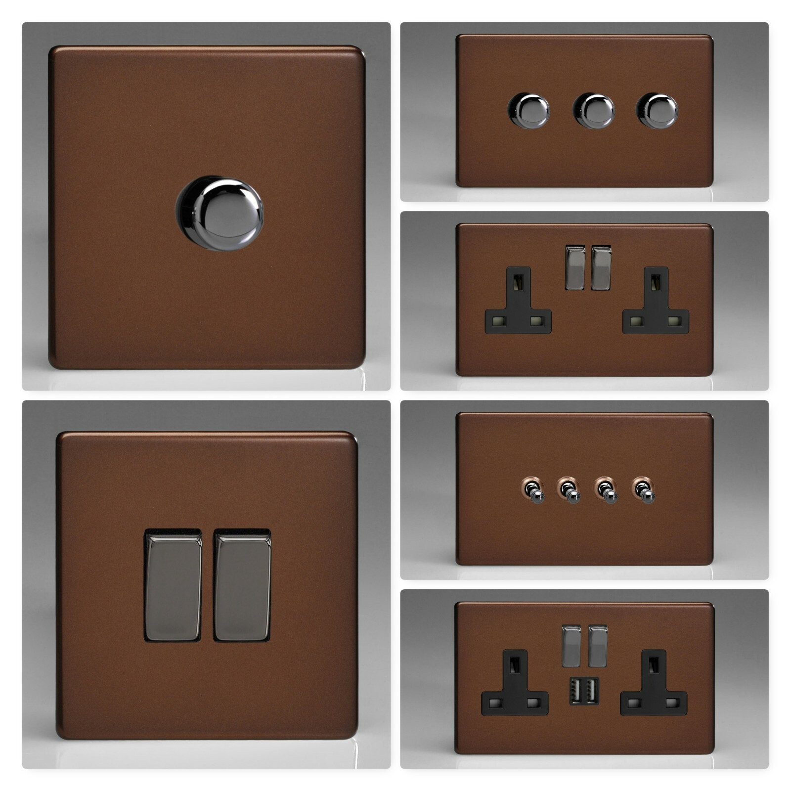 Varilight Screwless Mocha Light Switch Socket USB Dimmer Toggle Cooker ...