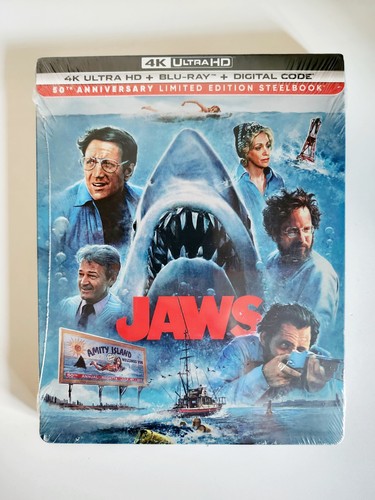 Jaws 50th Anniversary Steelbook: 4K, Blu Ray, Digital New Mint US Ships ...