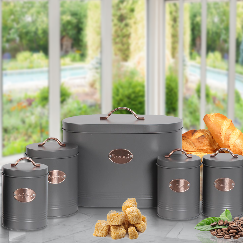 5pc Kitchen Storage Container Set - Bread Bin + Tea Sugar Coffee ...