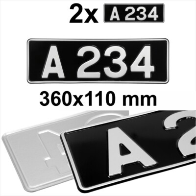2x 4-5 Digit 360x110 mm Black and Silver Metal Pressed Number Plates ...