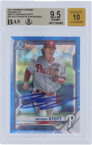 Bryson Stott Phillies Signed 2021 Bowman Chrome Prospects BCP-17 BAS 9. ...