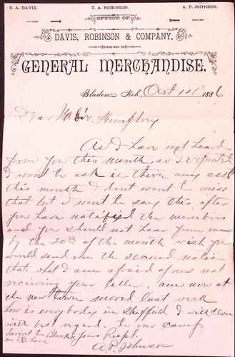 1886 Davis Robinson & company General Merchandise Bladen NE Letterhead ...