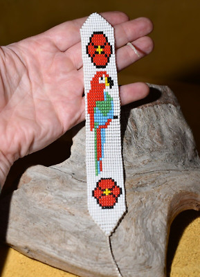 South American Glass Bead Macaw Ceremony Loom Bracelet Colombian ...