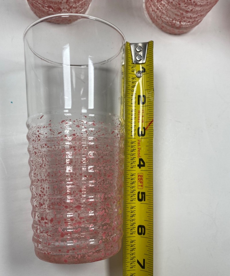 5X Mid Century Vintage Cocktail Glass Set Ribbed Pink Speckled Confetti ...