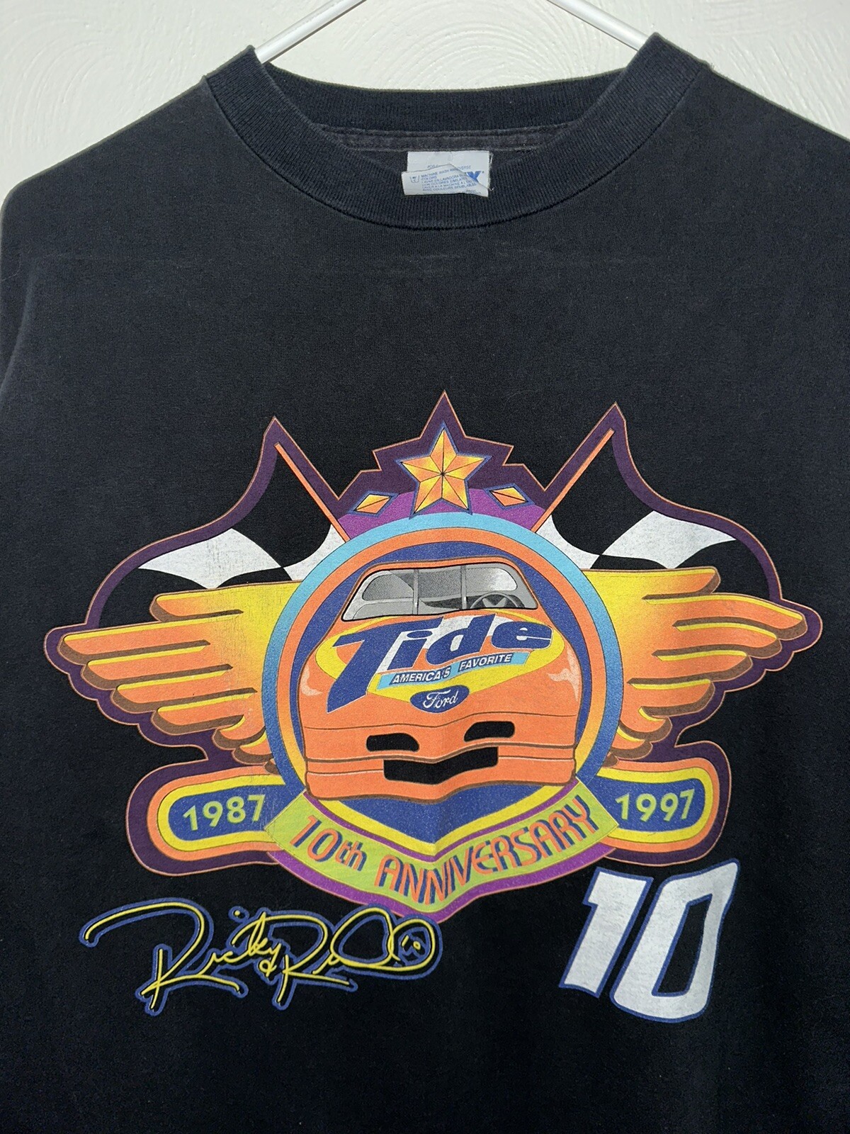 Vintage 90s NASCAR Ricky Rudd Tide Racing T shirt 10th Anniversary Size ...
