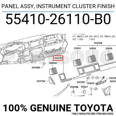 5541026110B0 Genuine Toyota PANEL ASSY, INSTRUMENT CLUSTER FINISH 55410 ...