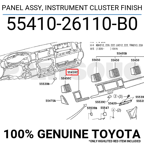 5541026110B0 Genuine Toyota Panel ASSY Instrument Cluster Finish 55410 ...