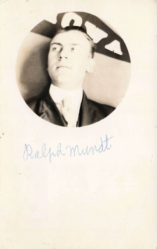 University of Iowa Pendant In Background Man Posing "Ralph Mundt" RPPC ...