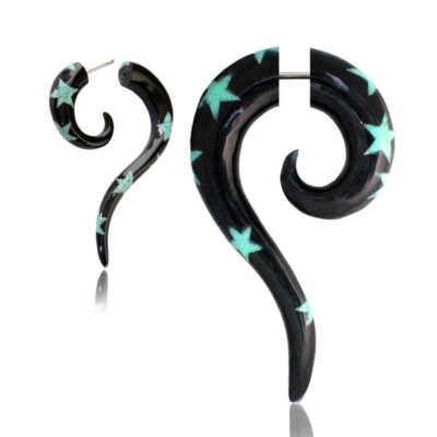 PAIR OF 18g FAKE 2g Cheater Earrings HORN INLAY BONE LONG SPIRALS ...