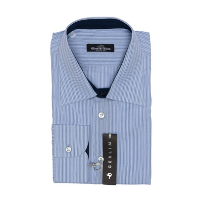 LUXURY GERLIN Shirt Striped Blue ALUMO Cotton 16 - 41 2AA ZILLI | eBay