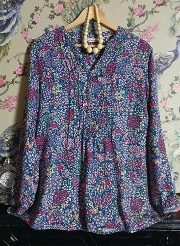 Vintage style navy lilac & red floral tunic top size 18 Country Rose ...
