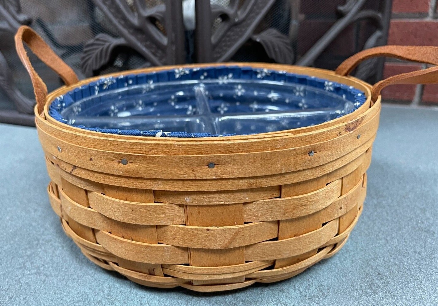 Longaberger handwoven Darning Basket with blue liner, divided plastic ...