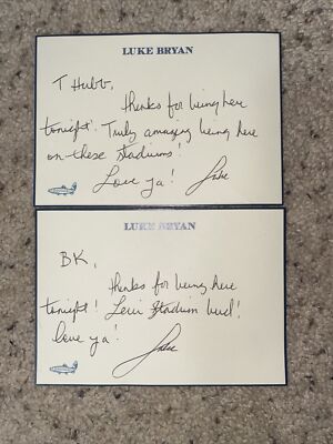 Luke Bryan Autographed Hand Written Notes To FGL NFL Stadium Tour | eBay