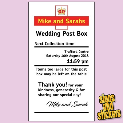 Personalised Royal Mail Wedding Card Post Box Card Sticker Any Size ...