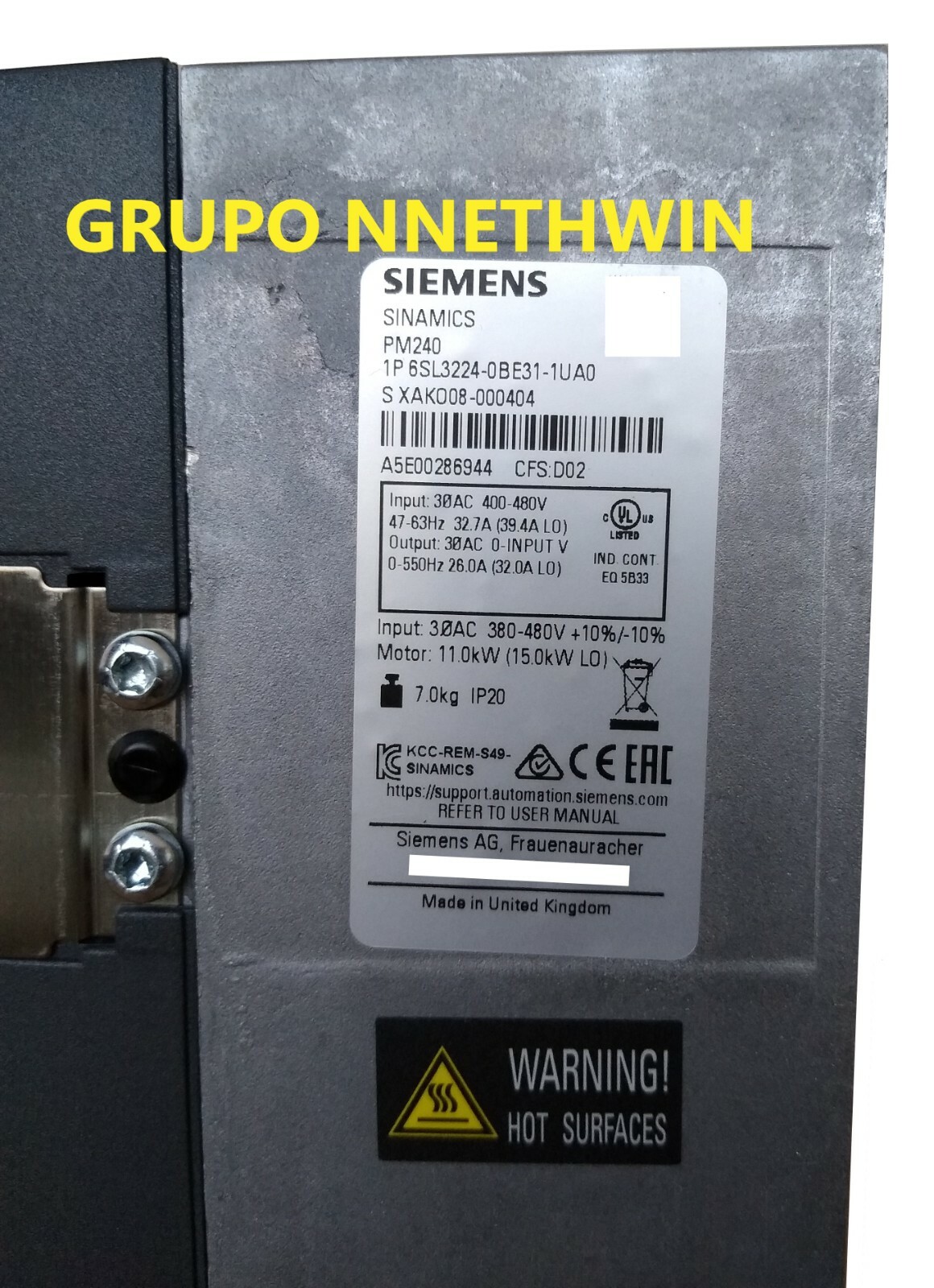 Siemens Sinamics G120 Power Module Pm240 (6sl3224-0be31-1ua0 ...