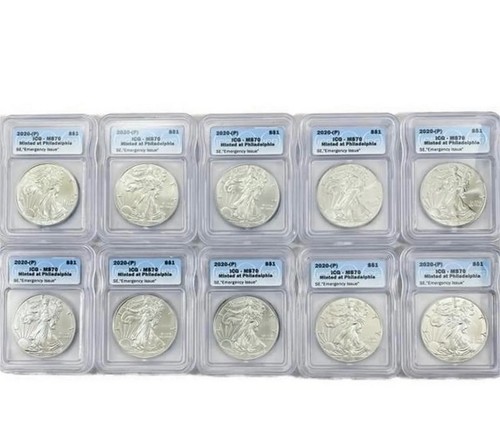 2020 (P) SILVER EAGLE ICG MS70 EMERGENCY ISSUE MINTED AT PHILADELPHIA ...