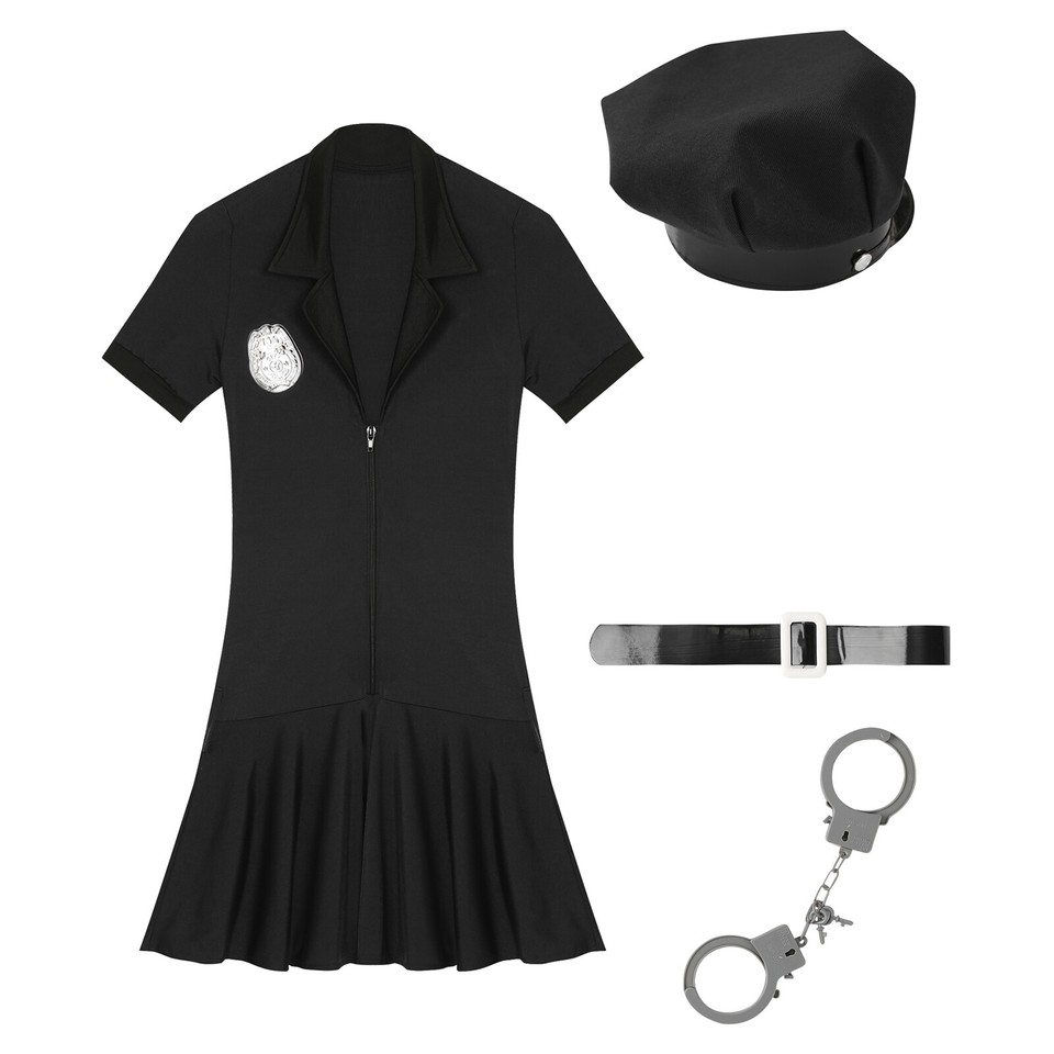 US Women Police Fancy Cosplay Costume Dress Halloween Cop Officer Role ...