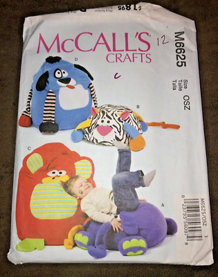 McCalls 6625 Squishy Animal Chairs & Poufs for Kids Cat Dog Elephant ...