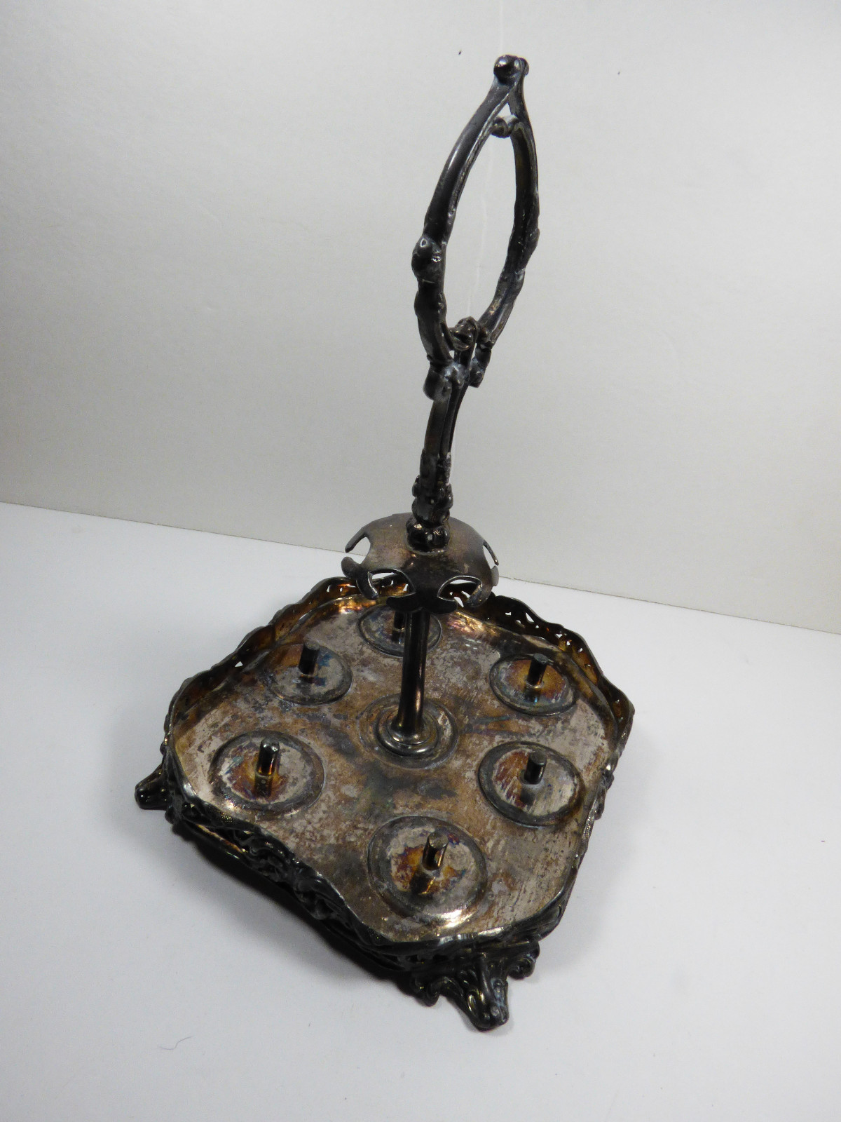 Antique Victorian silverplate condiment cup spoon cruet castor holder ...