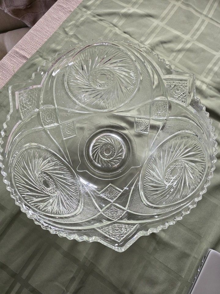 L.E. Smith Aztec clear flared punch bowl (aka)-Pinwheels & Stars | eBay