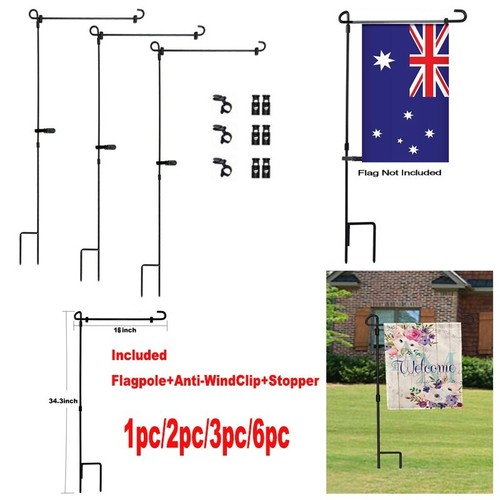 1-6pc Garden Flag Pole Bracket Flagpole Stand Holder Outdoor Banner ...